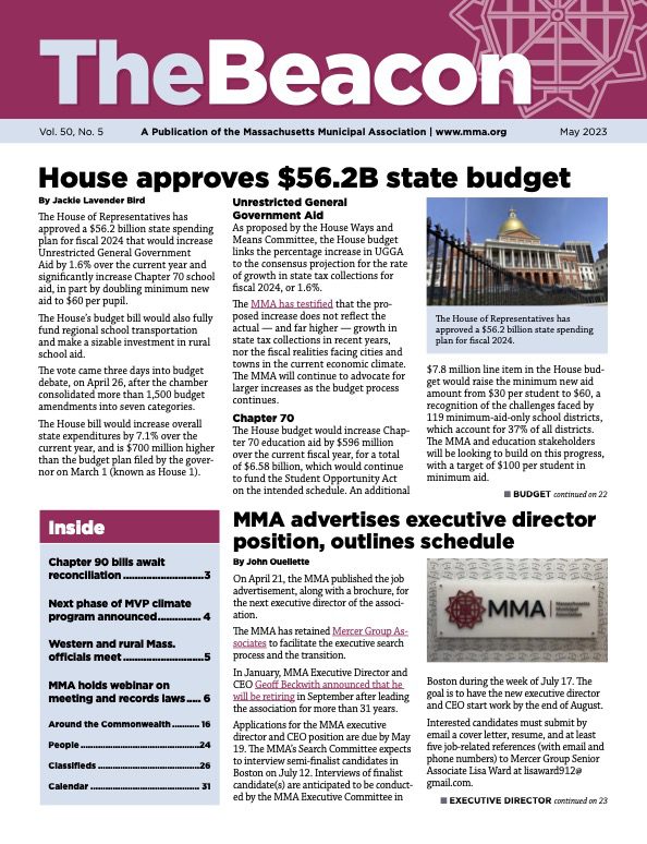 MMA publishes May issue of The Beacon - Massachusetts Municipal ...